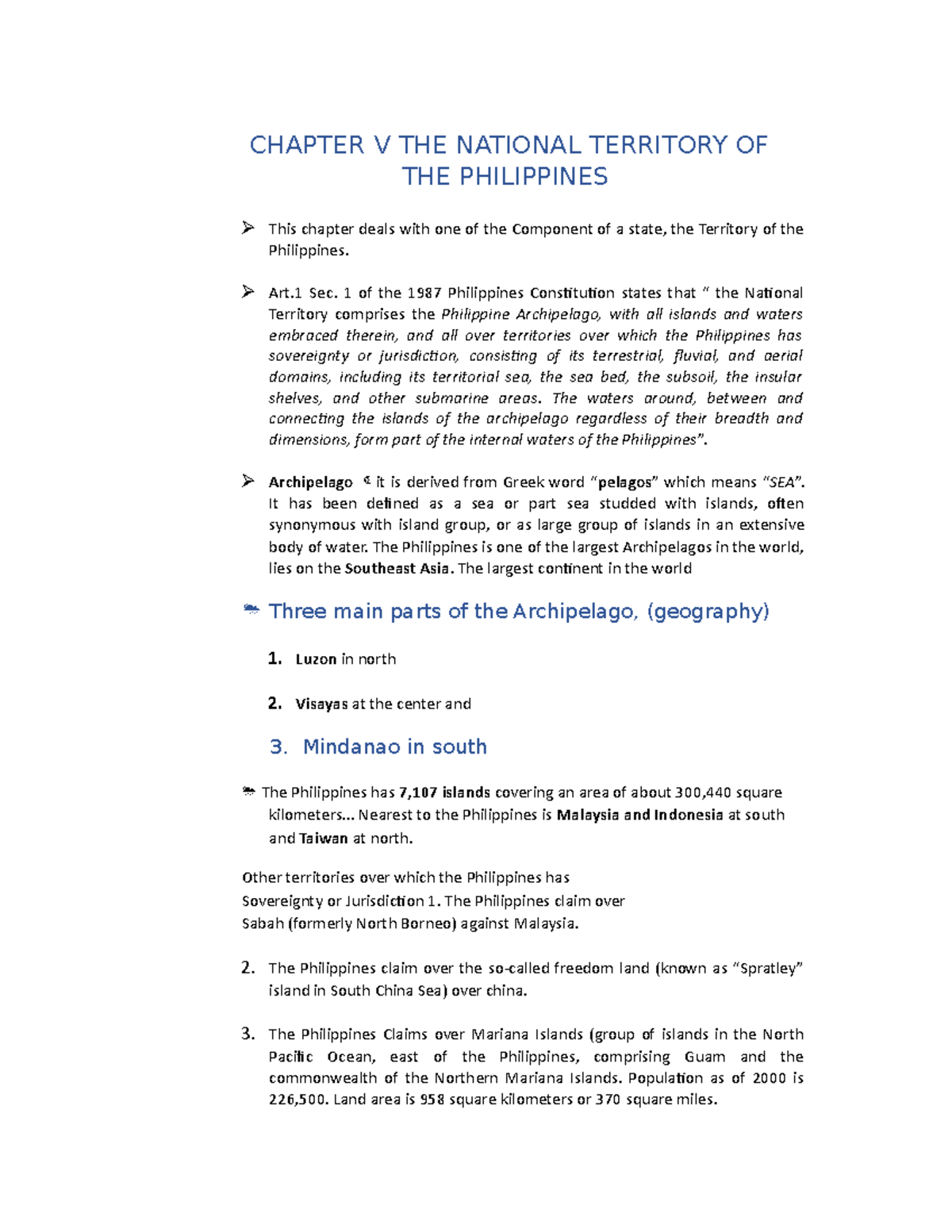 Civil service review. Module 5 - CHAPTER V THE NATIONAL TERRITORY OF ...