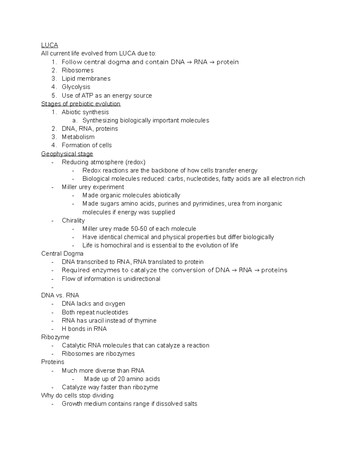 Bio 1002- cycle 2 - niki sharan - LUCA All current life evolved from ...