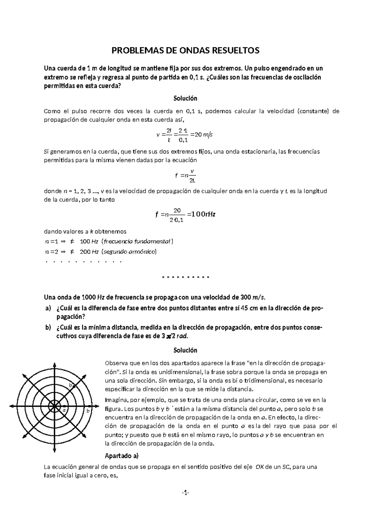 P-resueltos-Ondas - PROBLEMAS DE ONDAS RESUELTOS Una cuerda de 1 m de longitud se mantiene fija ...