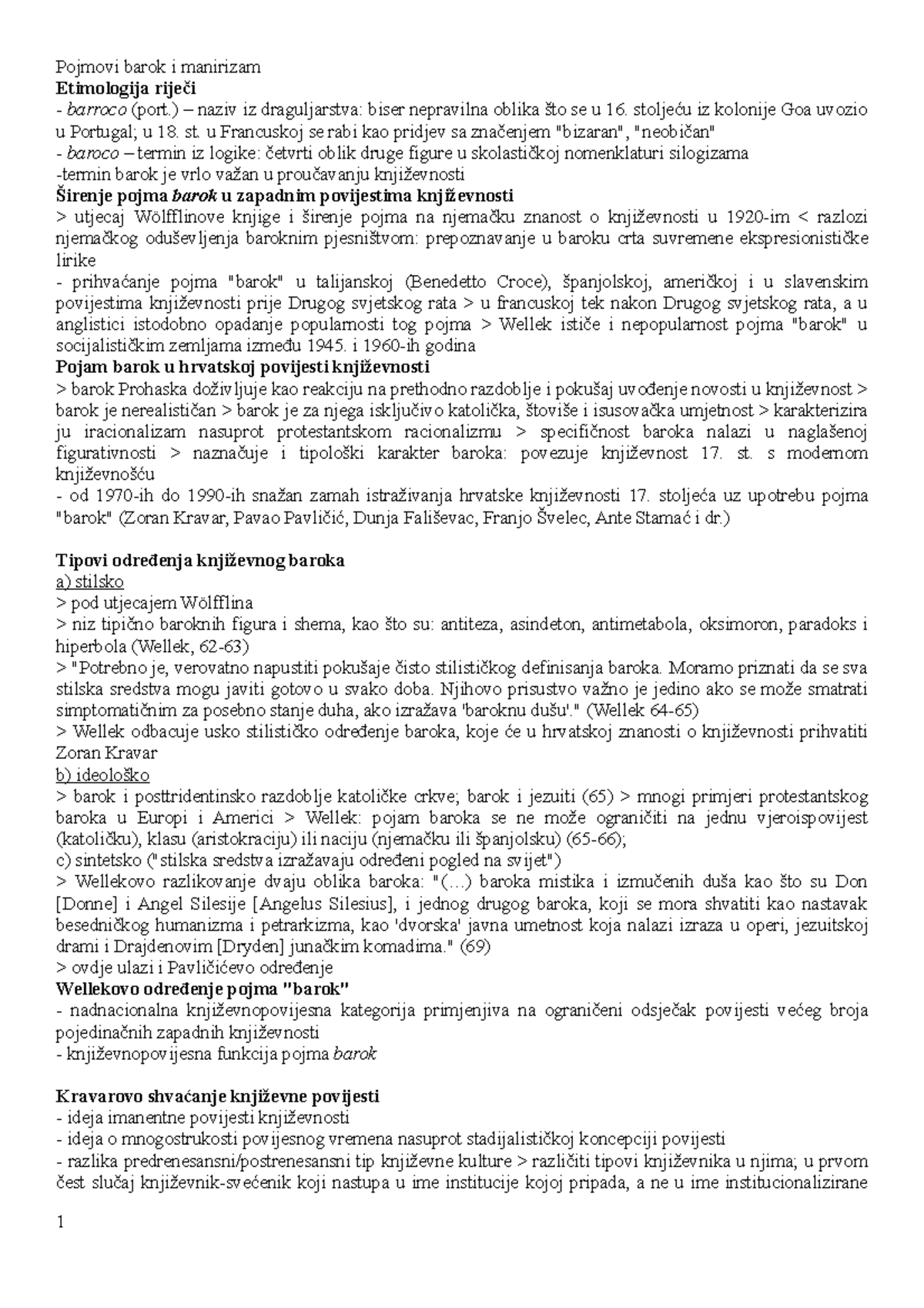 Skripta starija književnost 2 - Pojmovi barok i manirizam Etimologija ...