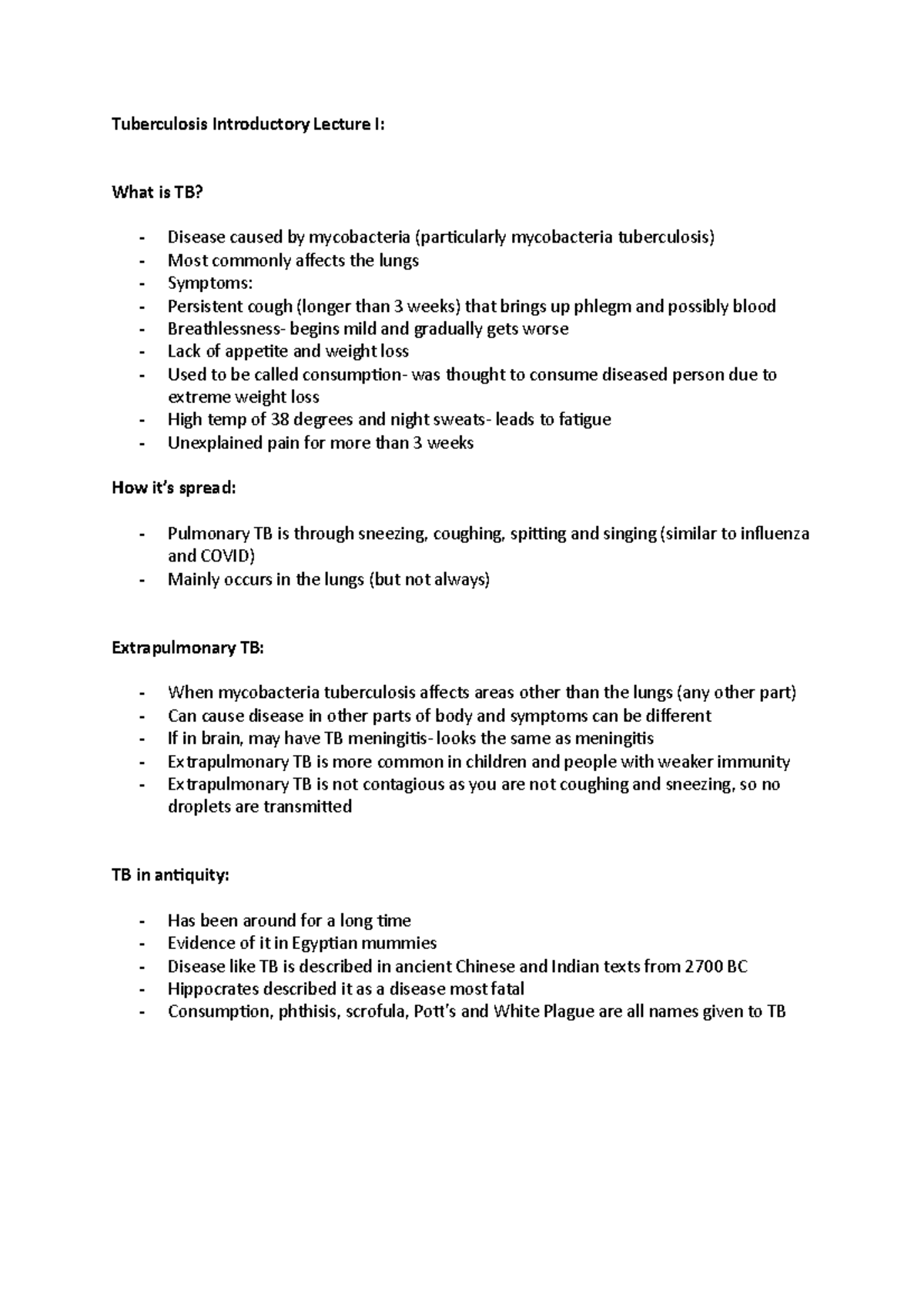 Tuberculosis Lecture I - Tuberculosis Introductory Lecture I: What is ...