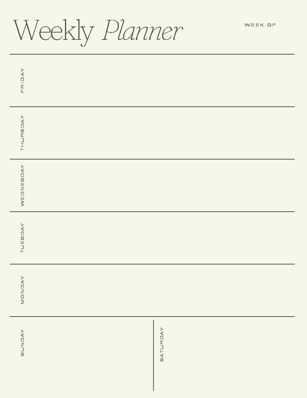 Beige Minimalist Weekly Planner - Education - Weekly Planner FRIDAY ...