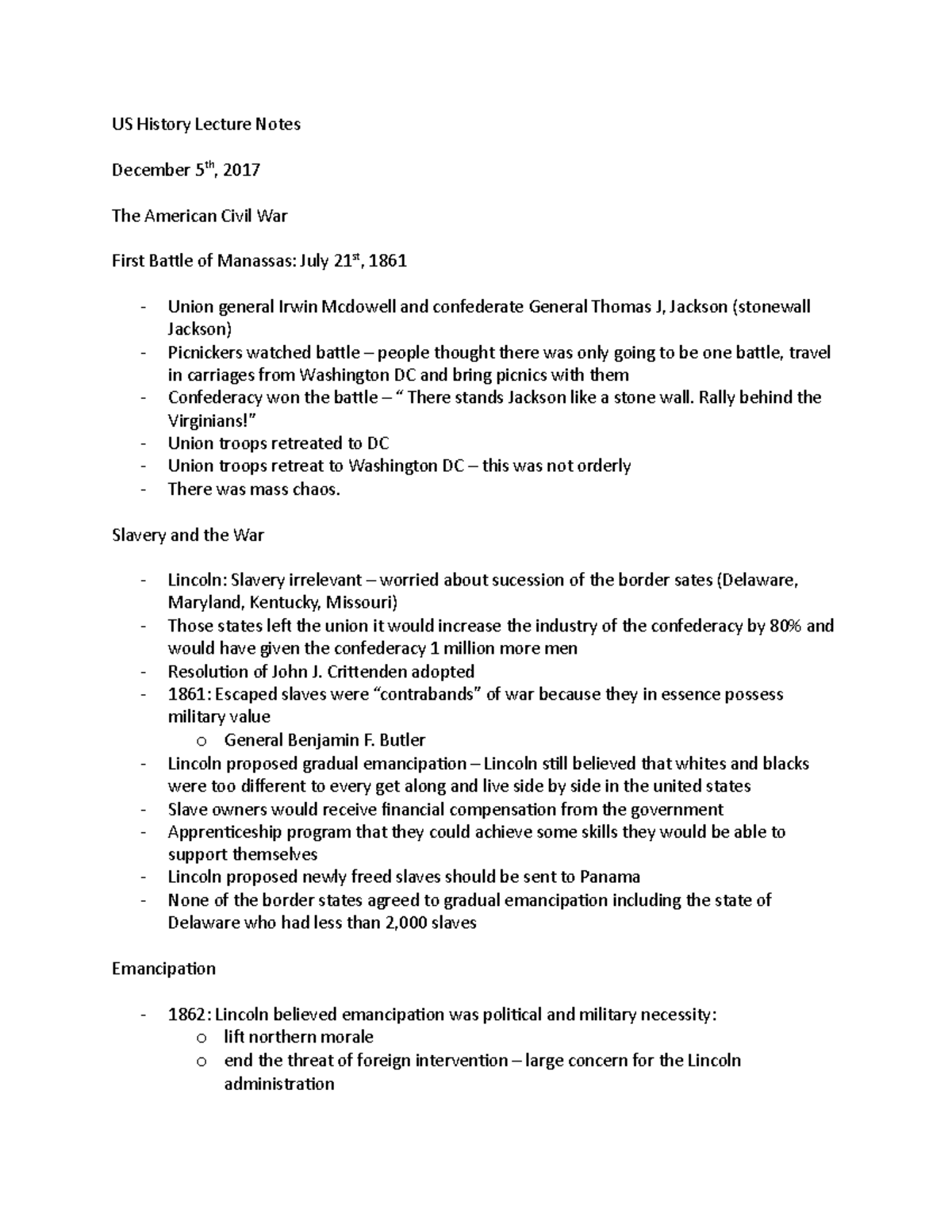 US History Lecture Notes dec 5 - US History Lecture Notes December 5th ...