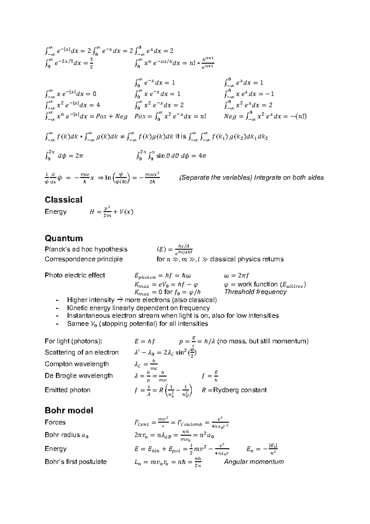 3BQX0 - Introduction to Quantum Physics Equations overview - ∫ 𝑒 ...