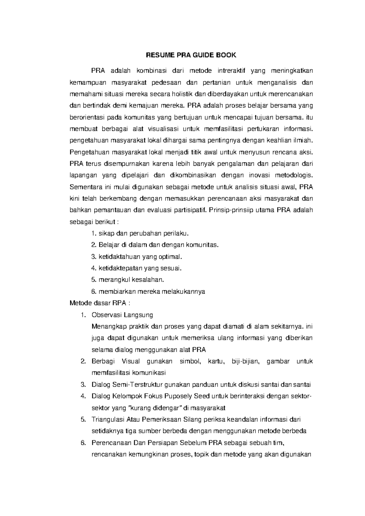 Resume PRA Guid Book - RESUME PRA GUIDE BOOK PRA adalah kombinasi dari metode intreraktif yang ...