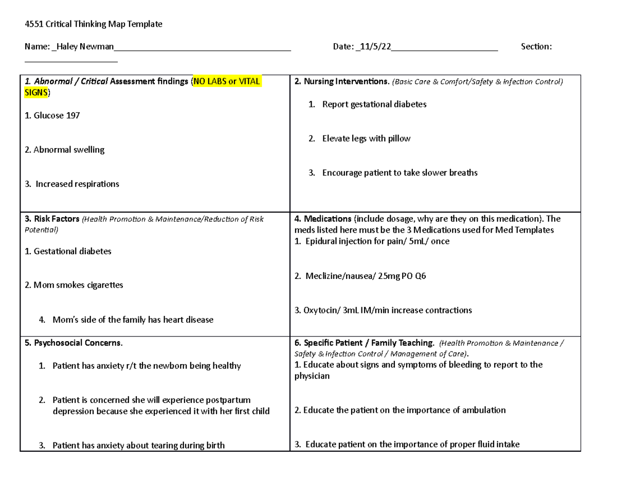 OB Critical Think Map - 4551 Critical Thinking Map Template Name: Haley ...