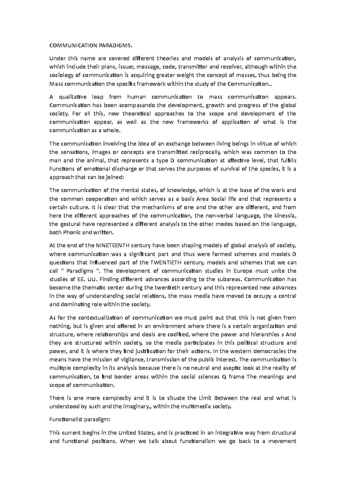 Communication Paradigms - COMMUNICATION PARADIGMS. Under this name are ...