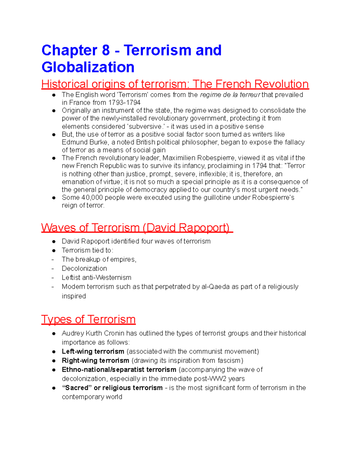 Week 5 Terrorism - Week 5 Notes - Chapter 8 - Terrorism and ...