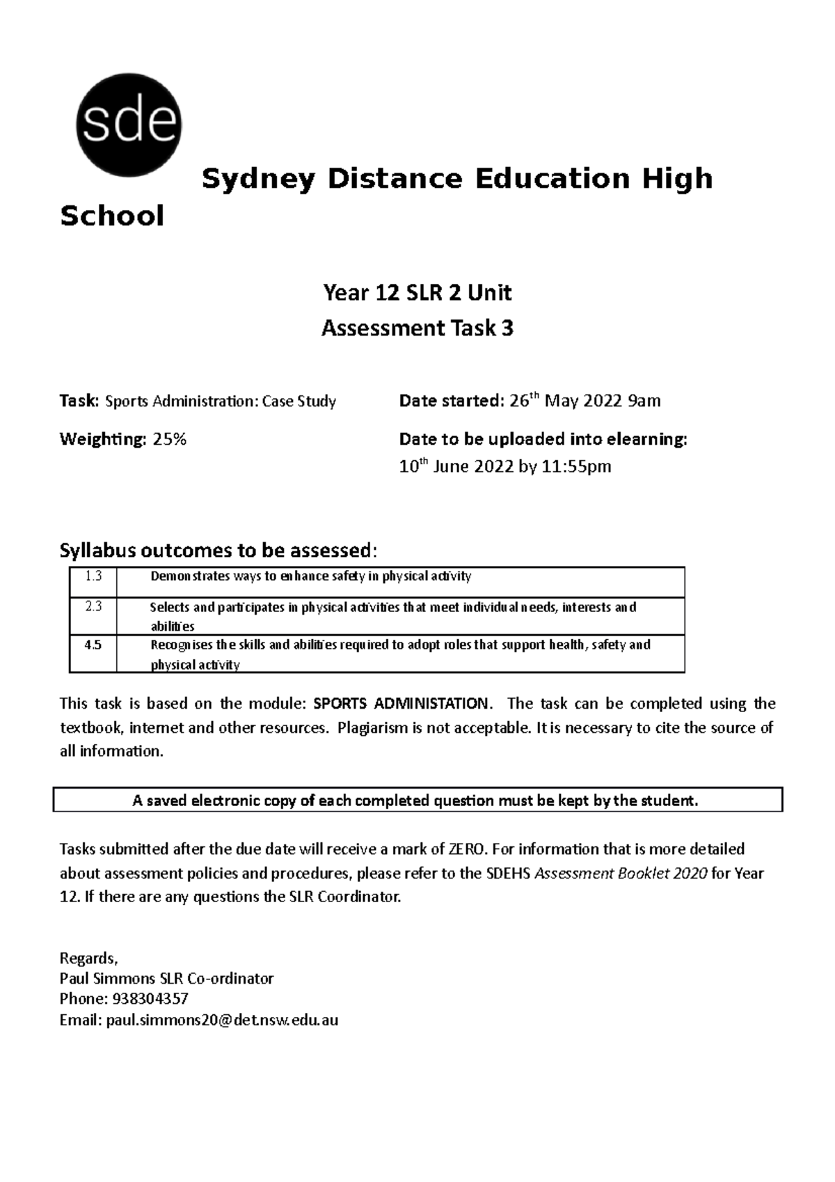 SLR12 AT3 sportsadministration - Sydney Distance Education High School ...