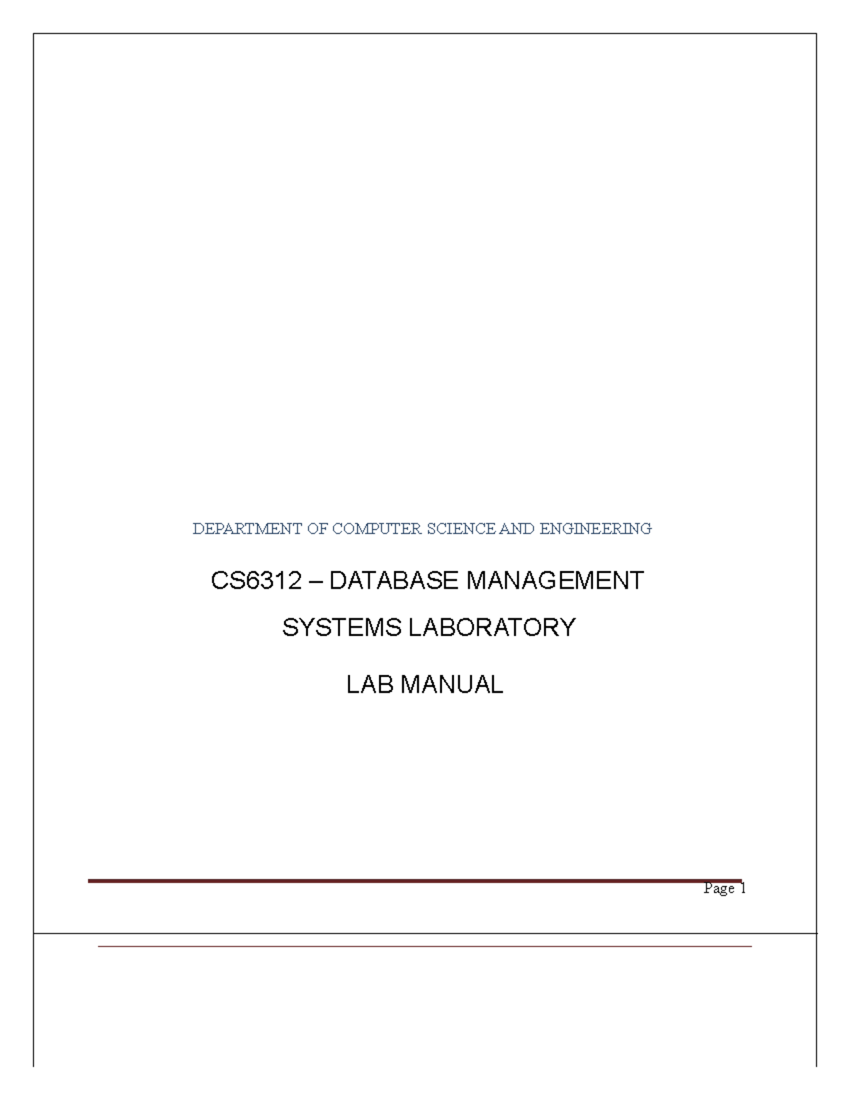 Cs6312 Dbms Lab Manual Department Of Computer Science And Engineering Cs6312 Database 