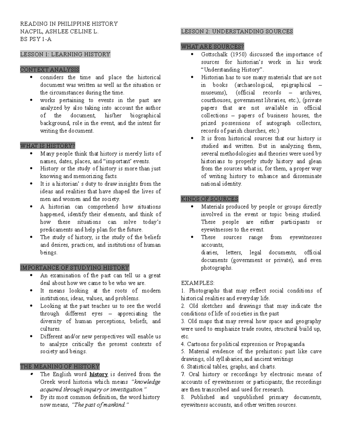 Rph reviewer - mod 1 - 3 - READING IN PHILIPPINE HISTORY NACPIL, ASHLEE ...