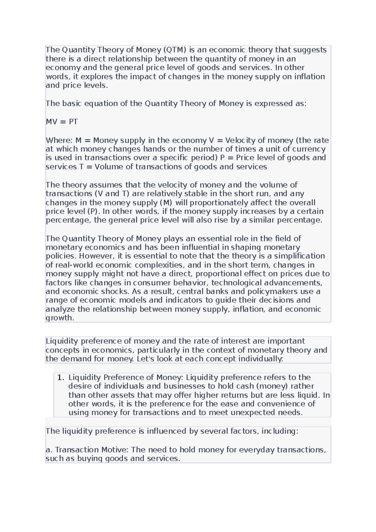 The Quantity Theory of Money - In other words, it explores the impact ...