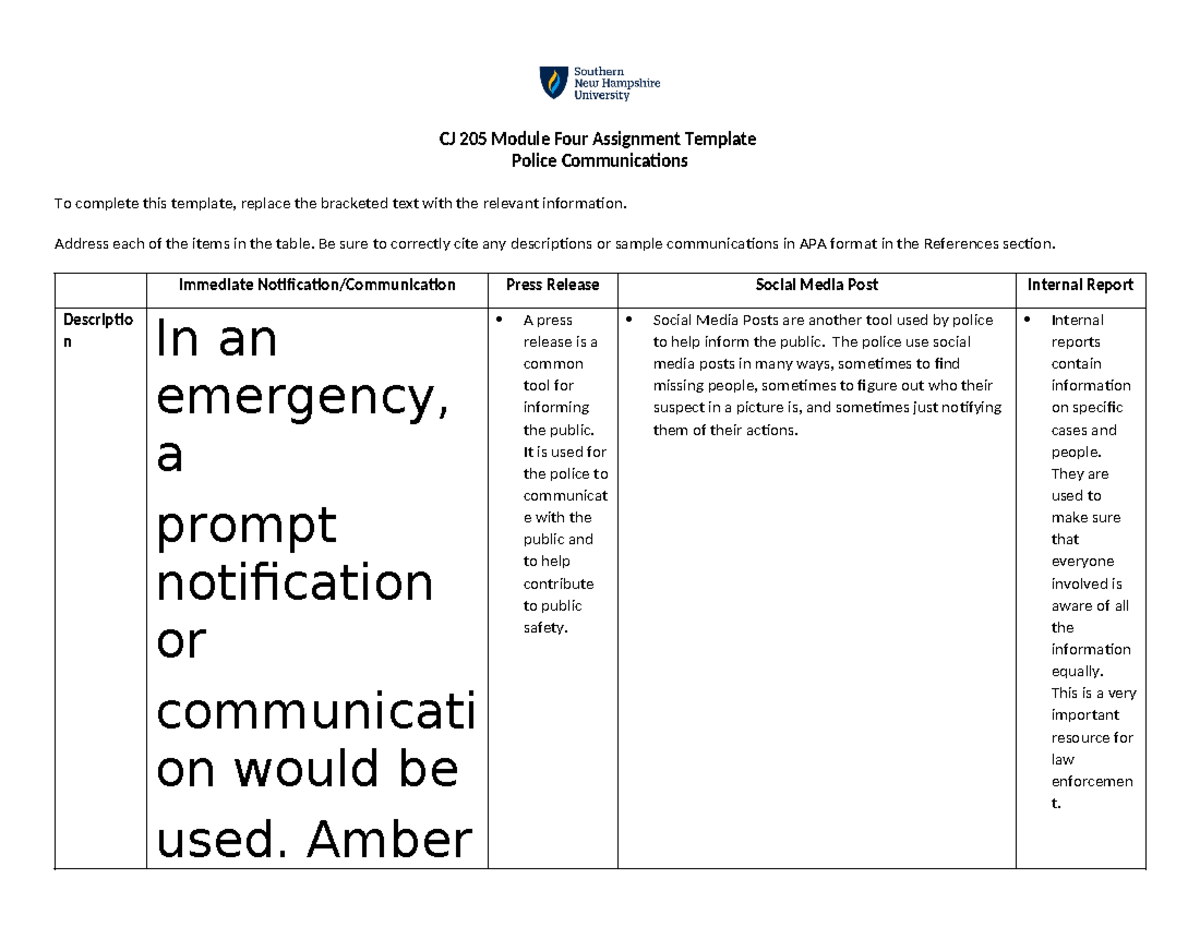CJ 205 Module Four Assignment 1 - Address each of the items in the ...
