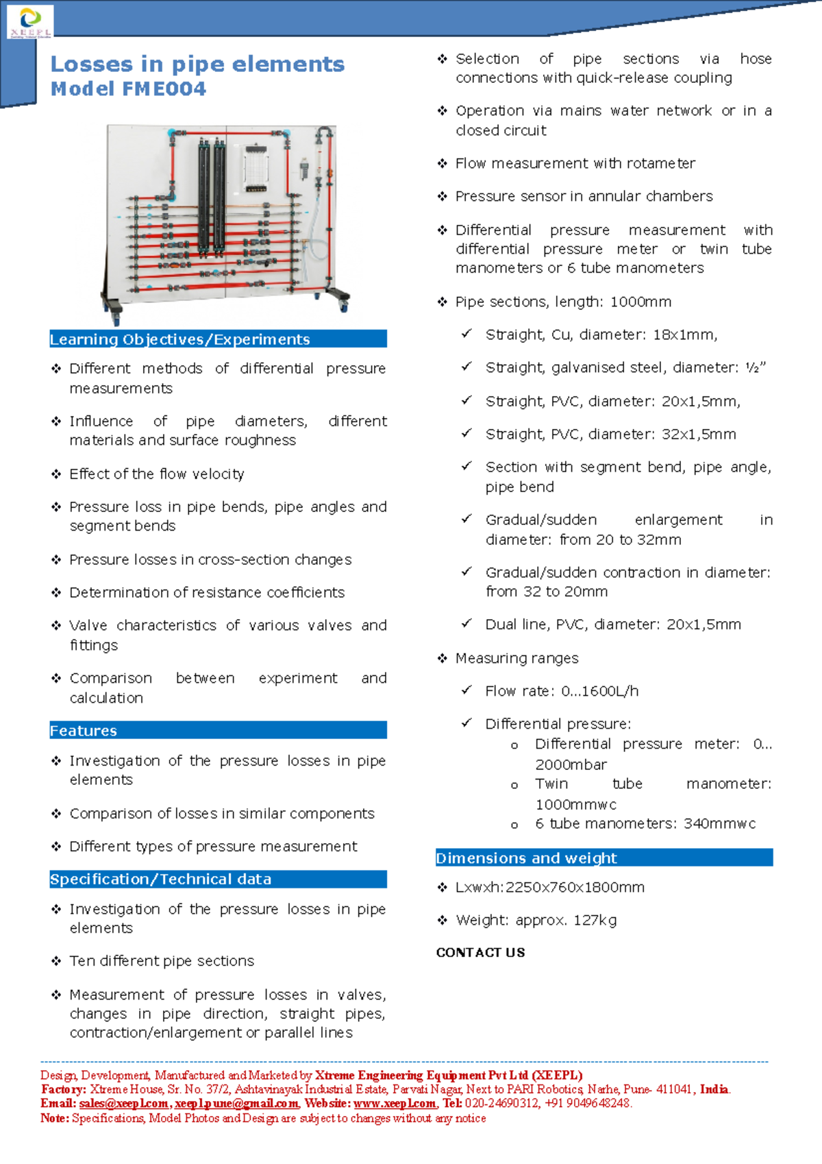 FME 004 Losses in pipe elements - Losses in pipe elements Model FME ...