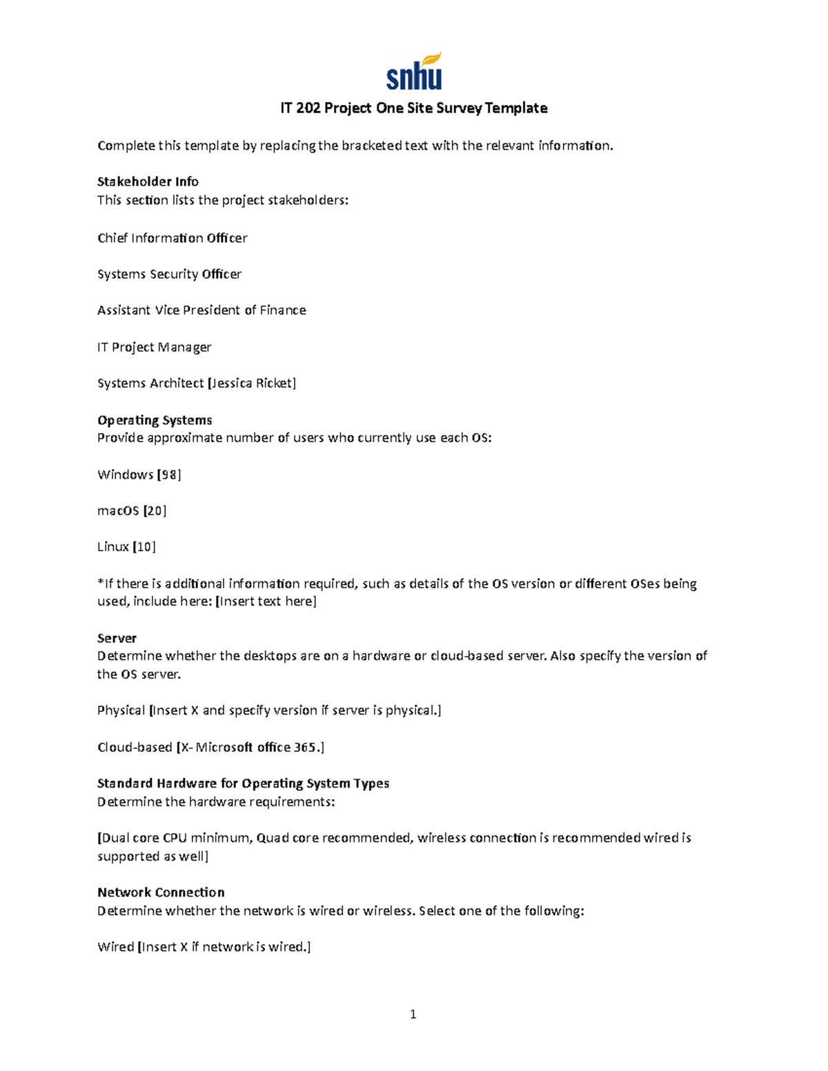 IT 202 Project One Site Survey Jessica Ricket - IT 202 Project One Site ...