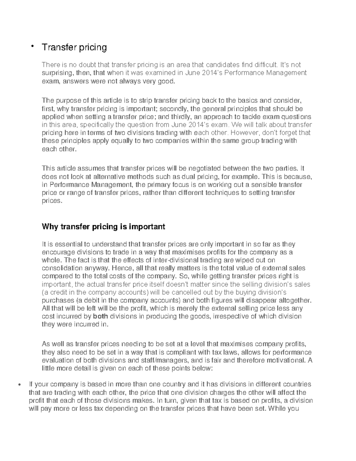 Transfer pricing - This is an important article for F5 that is written ...