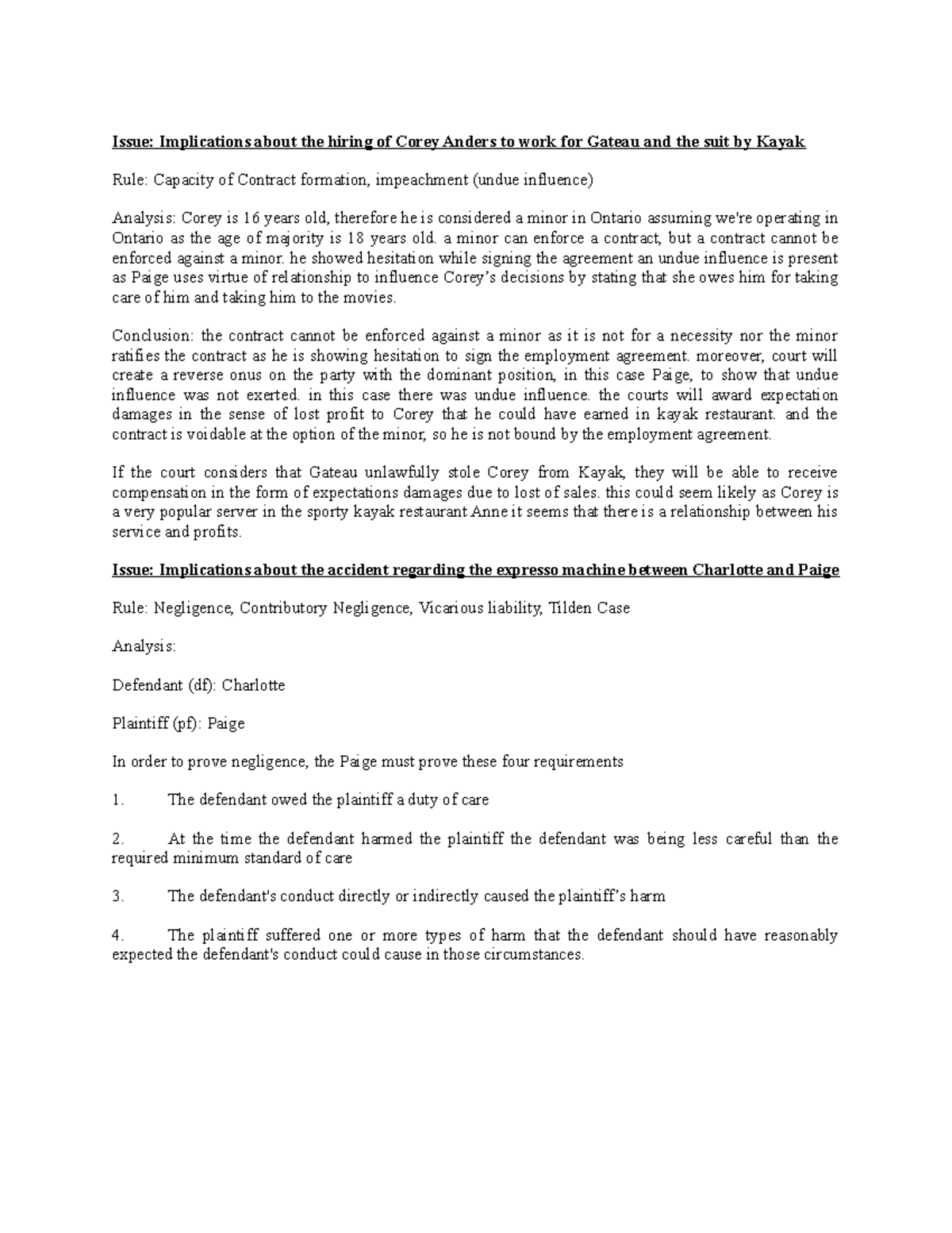 IRAC Analysis Kayak and Corey Anders - Issue: Implications about the ...