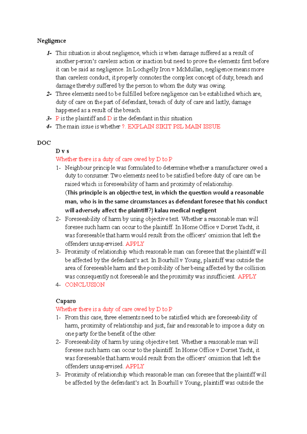 NEGLIGENCE NOTES - Negligence 1- This situation is about negligence ...