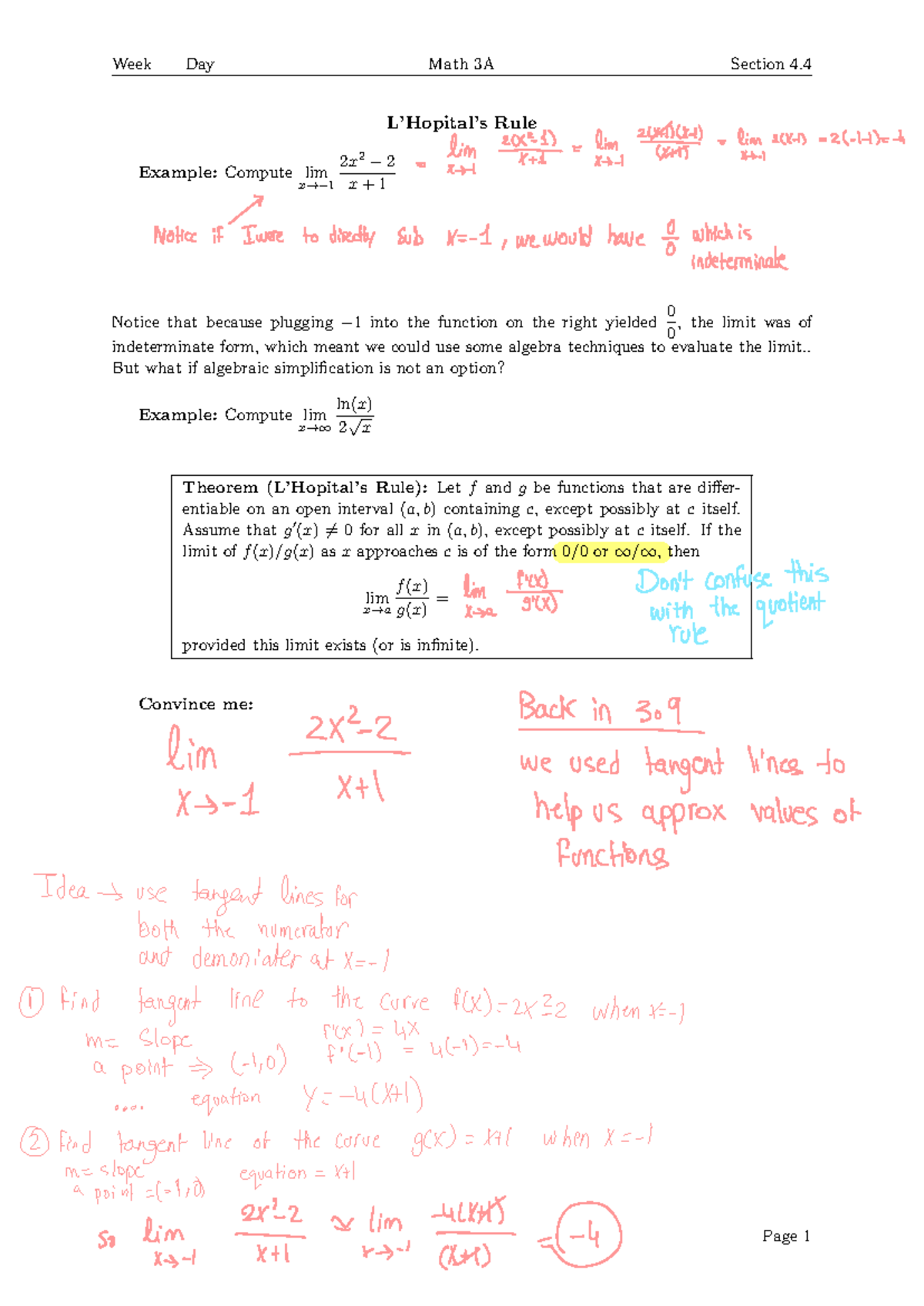 L’Hopital rule,4 - Chapter 4.4 summary, notes and practice problems ...