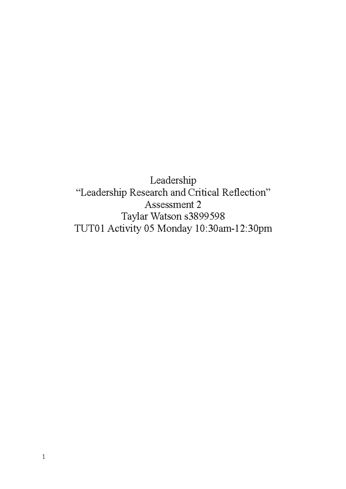 Critical reflection - Leadership “Leadership Research and Critical ...