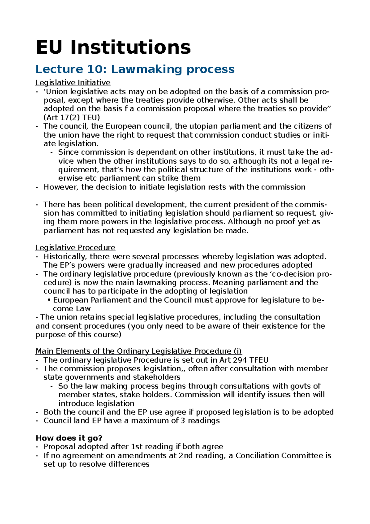 Lecture 10 Lawmaking Process 1 - EU Institutions Lecture 10: Lawmaking ...