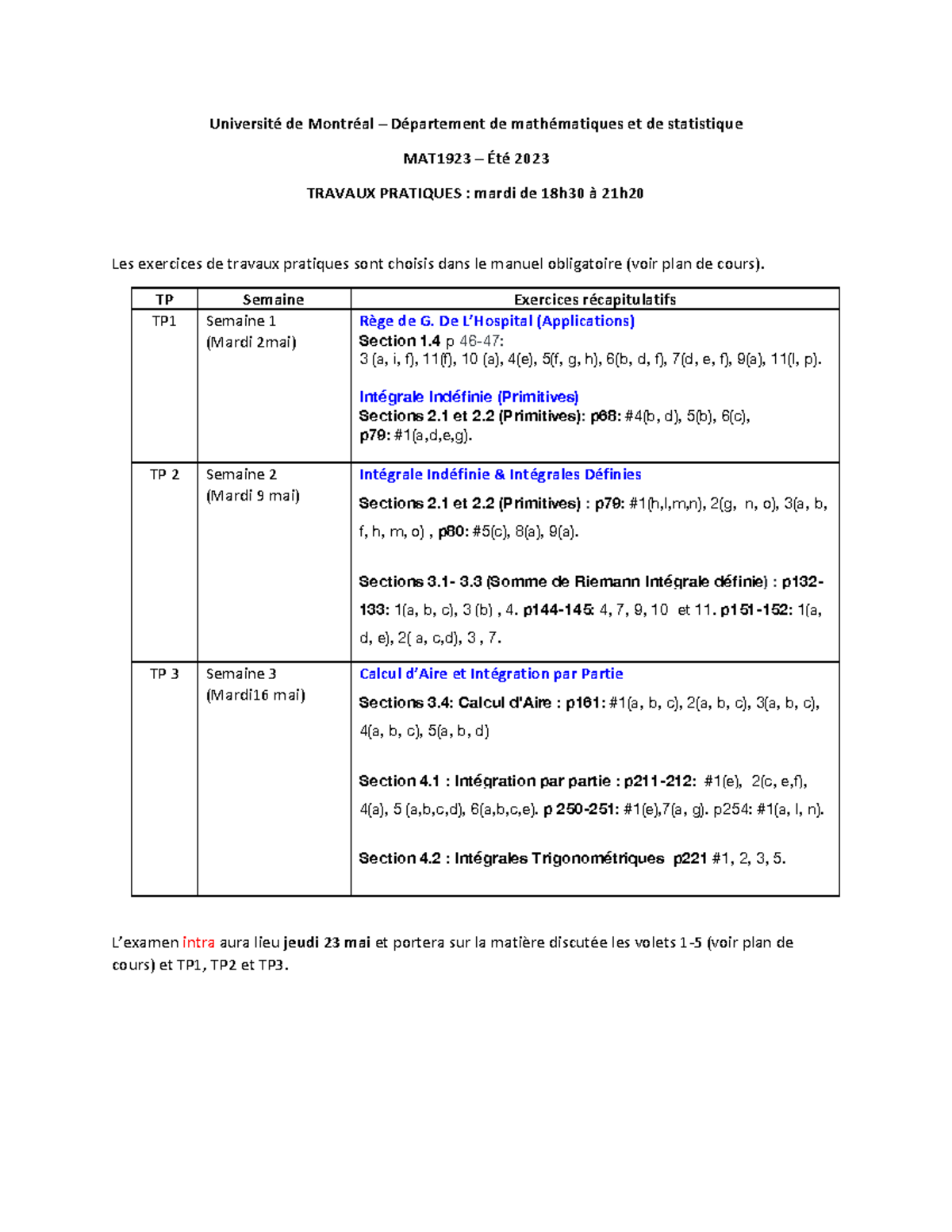 TPs - liste de tp - Université de Montréal – Département de ...