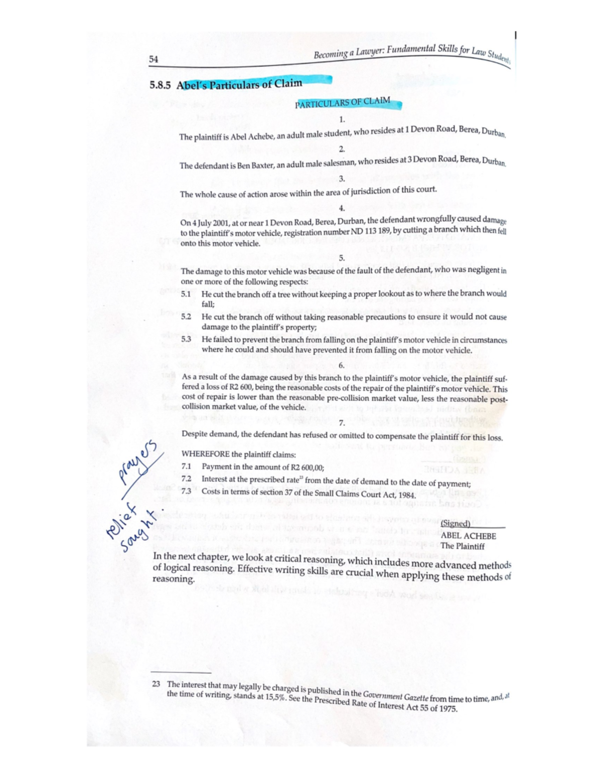 POC example Palmer textbook - 54 Becoming a Lawyer: Fundamental Skills ...