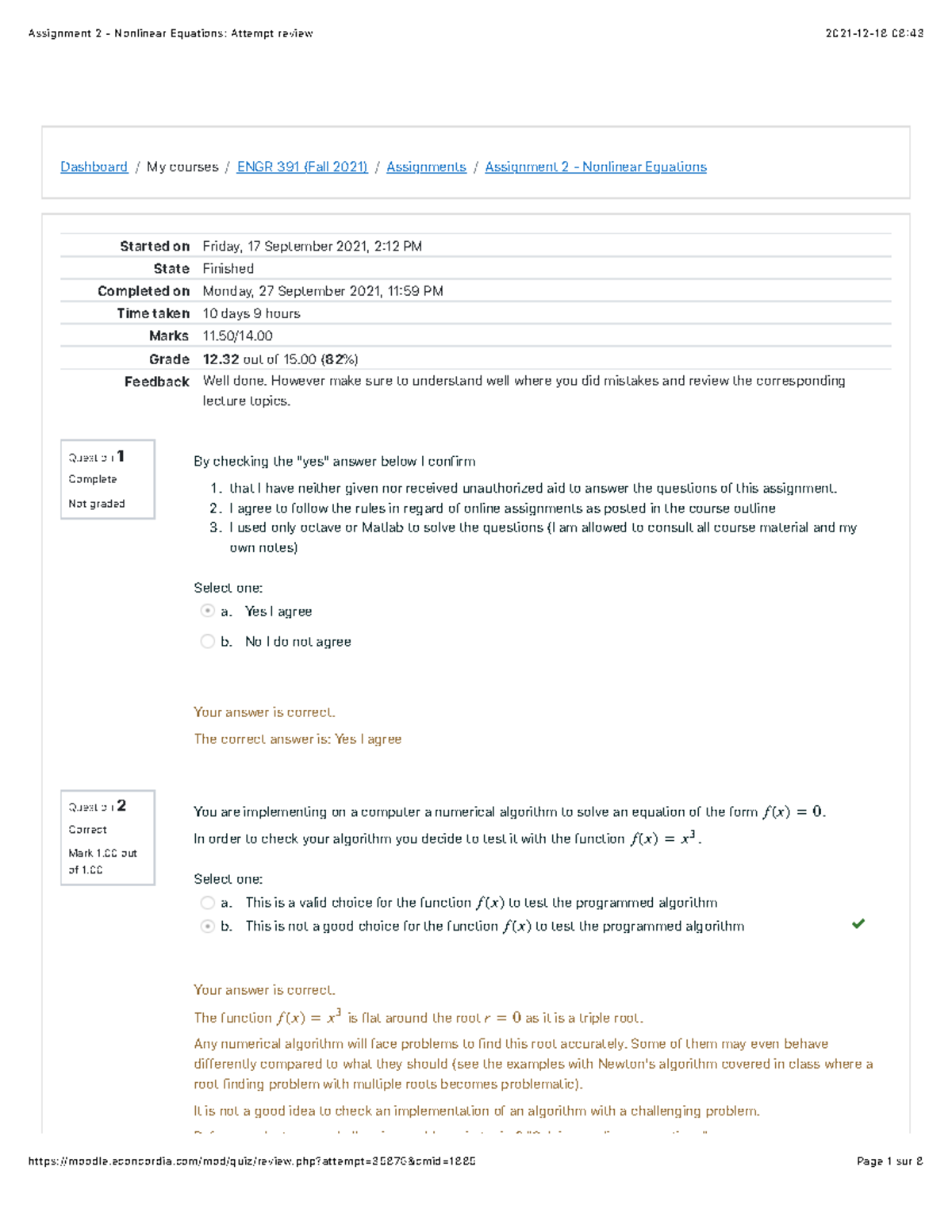 Assignment 2 - Nonlinear Equations: Attempt review - ENGR 391 - Concordia - Studocu