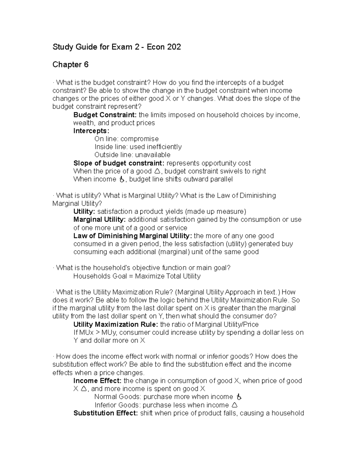 Econ 202 Test 2 Study Guide - Study Guide for Exam 2 Econ 202 Chapter 6 ...