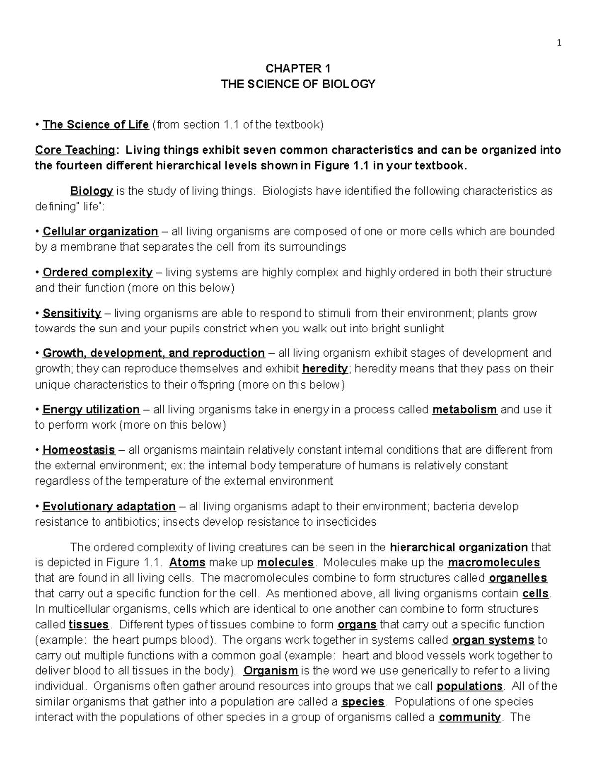 Chapter 1-Raven 12 - notes - 1 CHAPTER 1 THE SCIENCE OF BIOLOGY The ...