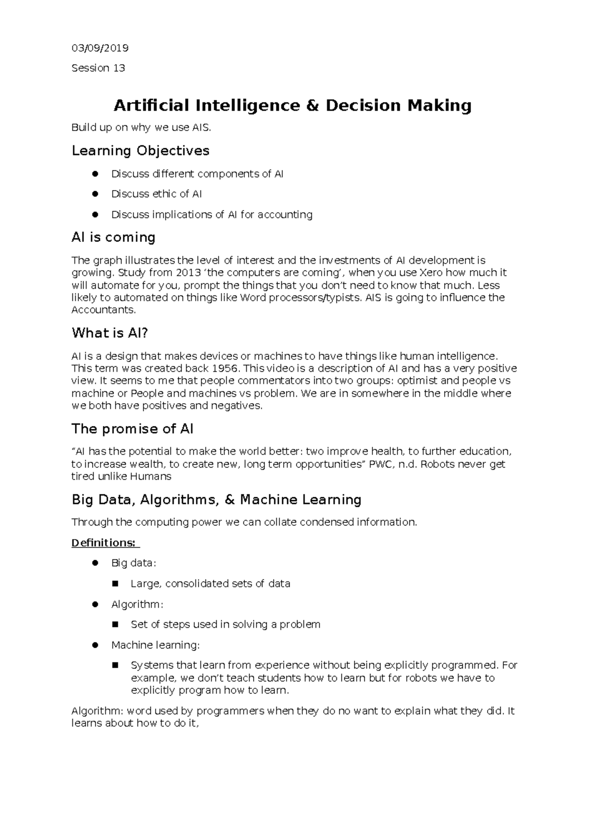 Session 13 Artificial Intelligence & Decision Making - 03/09/ Session ...