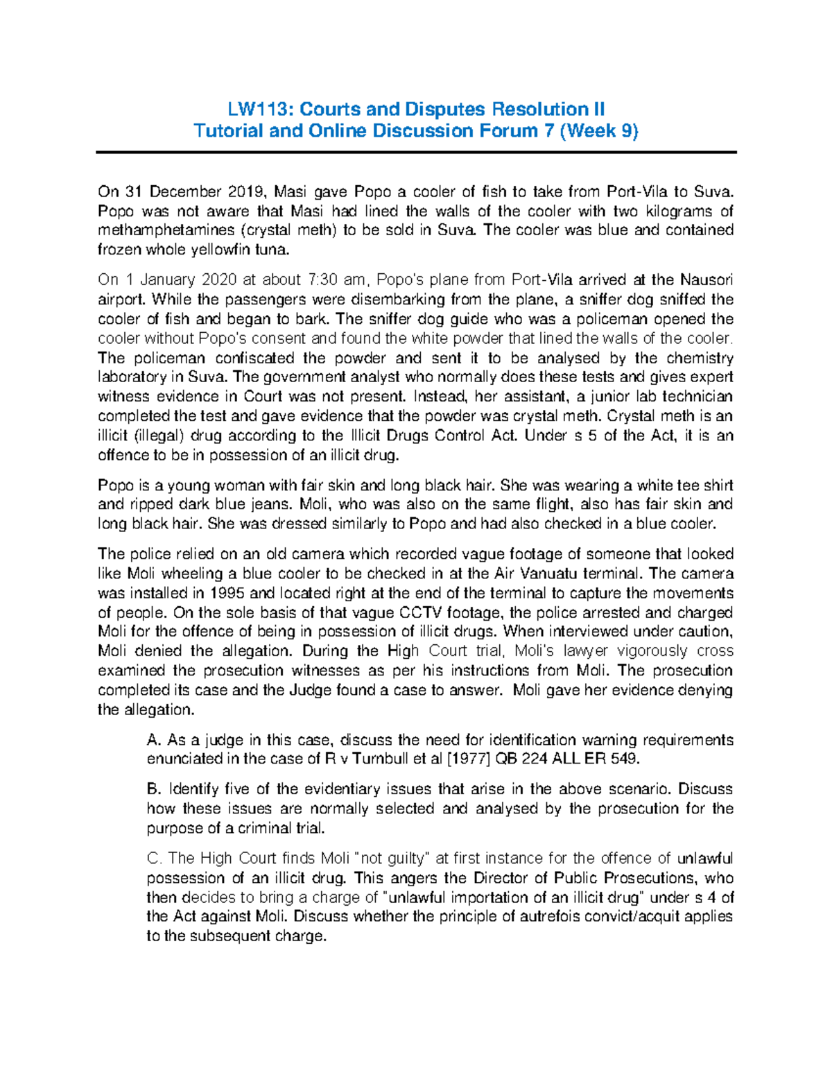 LW113 Tutorial work - LW113: Courts and Disputes Resolution II Tutorial ...