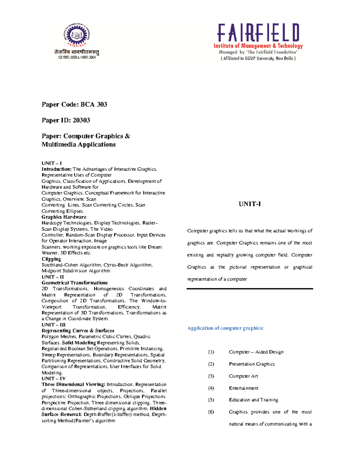 Bca303 - CG notes - Paper Code: BCA 303 Paper ID: 20303 Paper: Computer ...