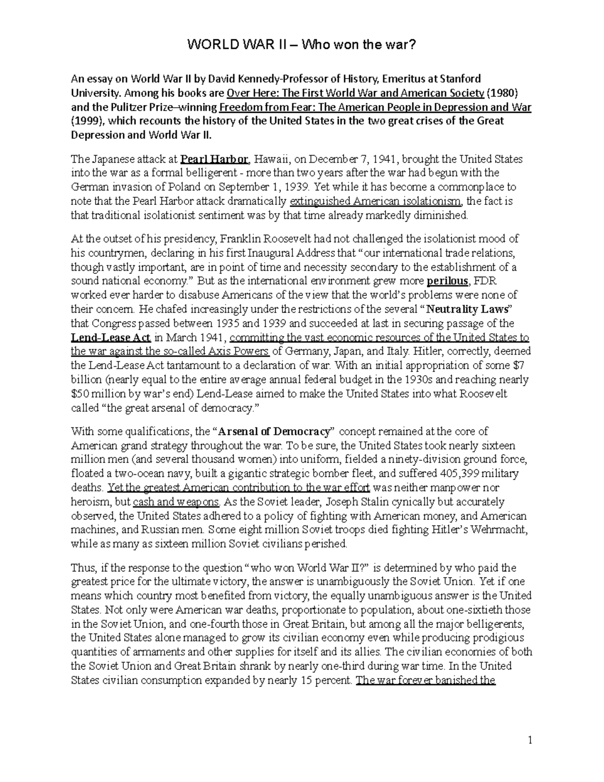 HW 29 World War II by David Kennedy GL - WORLD WAR II – Who won the war ...