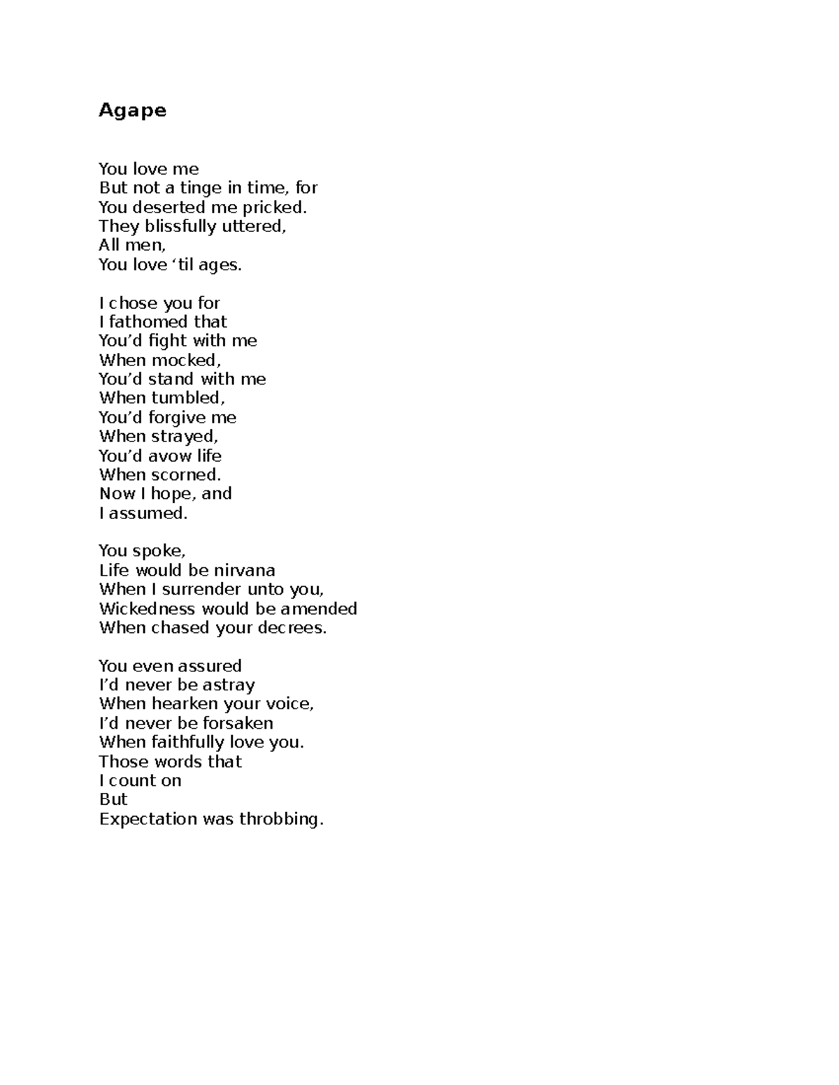 Poem Writing Contest - literary - Agape You love me But not a tinge in ...