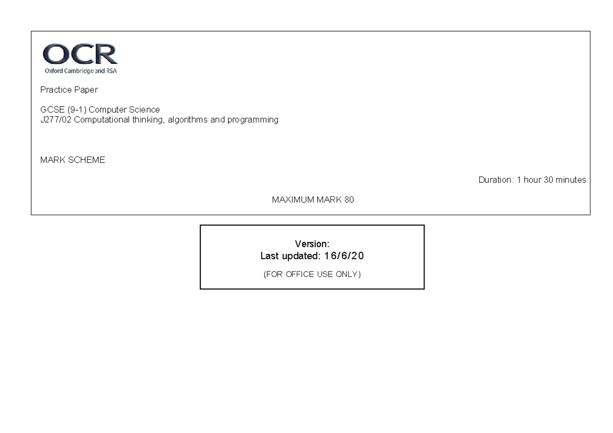 Practice J277 02 Sep 2020 MS - Practice Paper GCSE (9-1) Computer ...