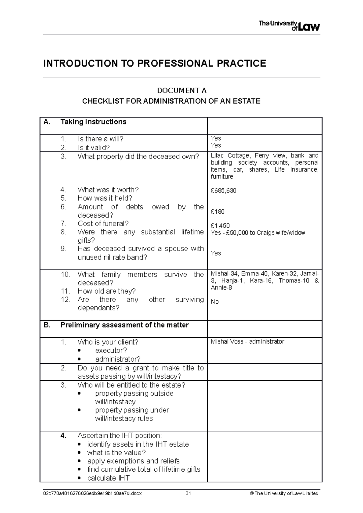 Preparatory Task 2 - checklists - INTRODUCTION TO PROFESSIONAL PRACTICE ...