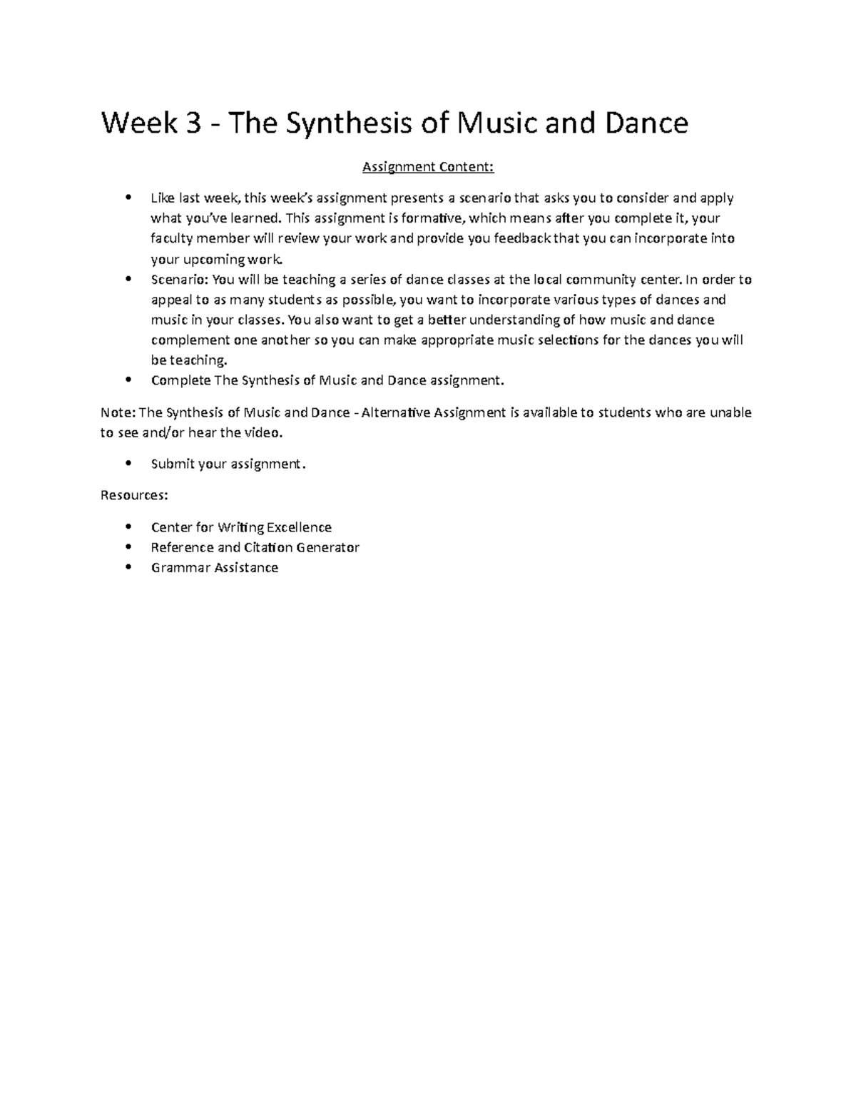 Wk 3 - The Synthesis of Music and Dance - Week 3 - The Synthesis of ...