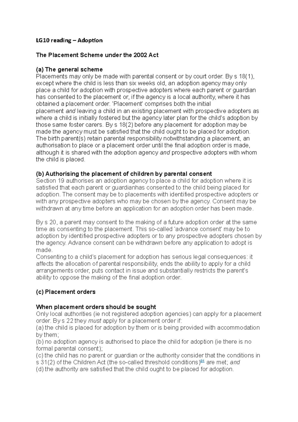 LG10 reading - By s 18(1), except where the child is less than six ...