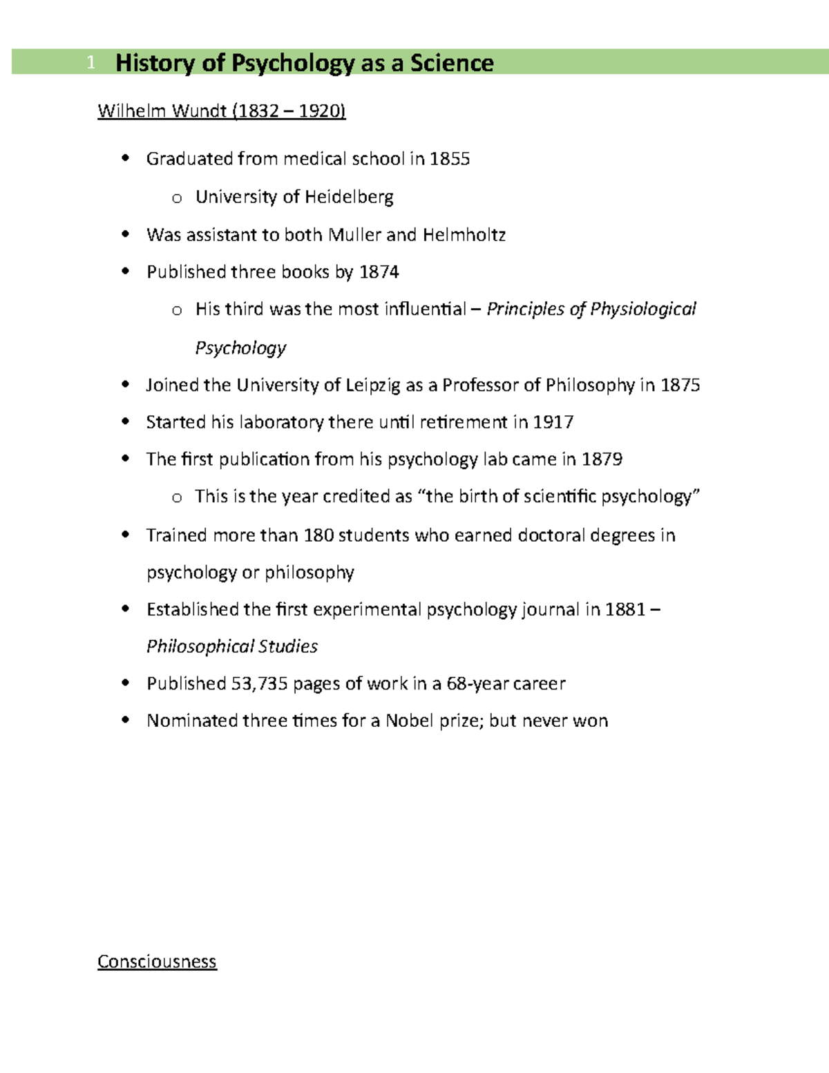 History of Psychology as a Science - Studocu