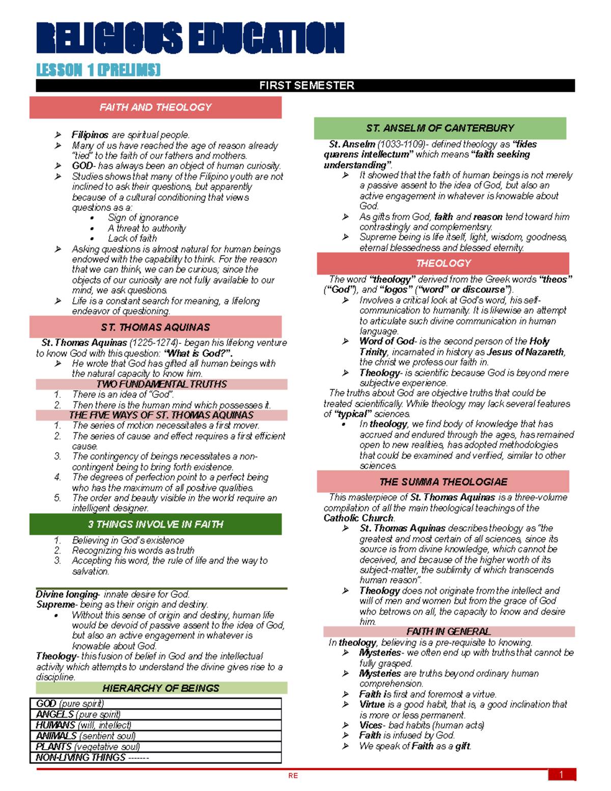 RE Lesson 1 Transes- Final - RELIGIOUS EDUCATION LESSON 1 (PRELIMS ...