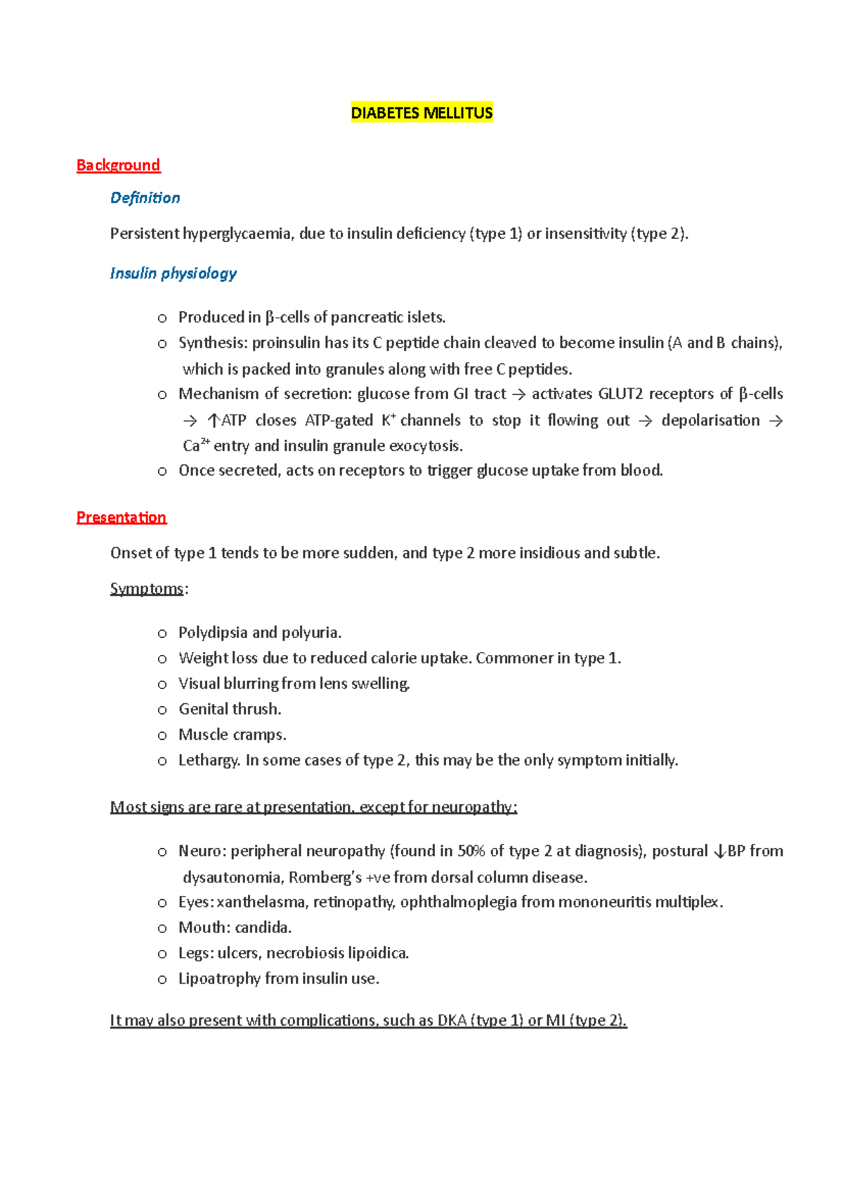 Diabetes Mellitus - Lecture notes 6 - DIABETES MELLITUS Background ...