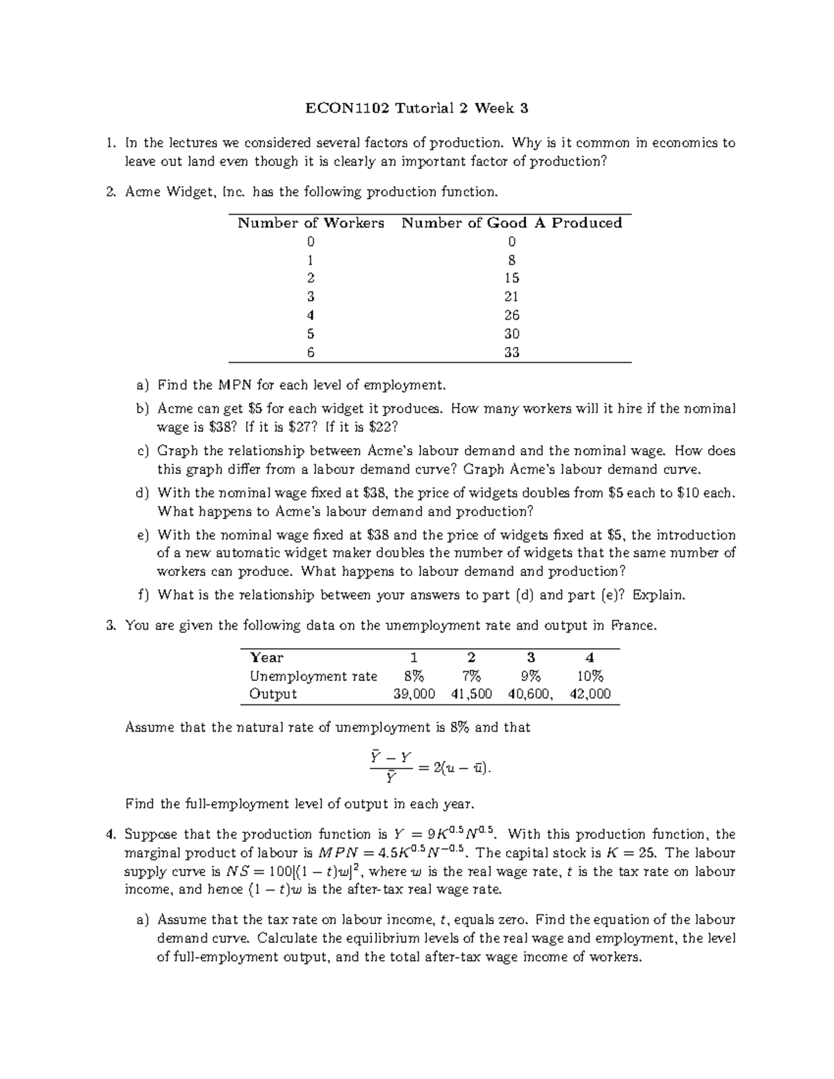 Tutorial 2 ECON1102 - ECON1102 Tutorial 2 Week 3 In the lectures we ...