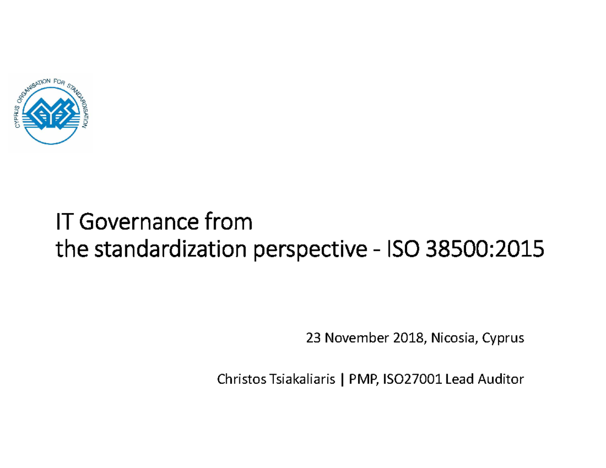 IT governance with ISO38500 - IT Governance from the standardization ...