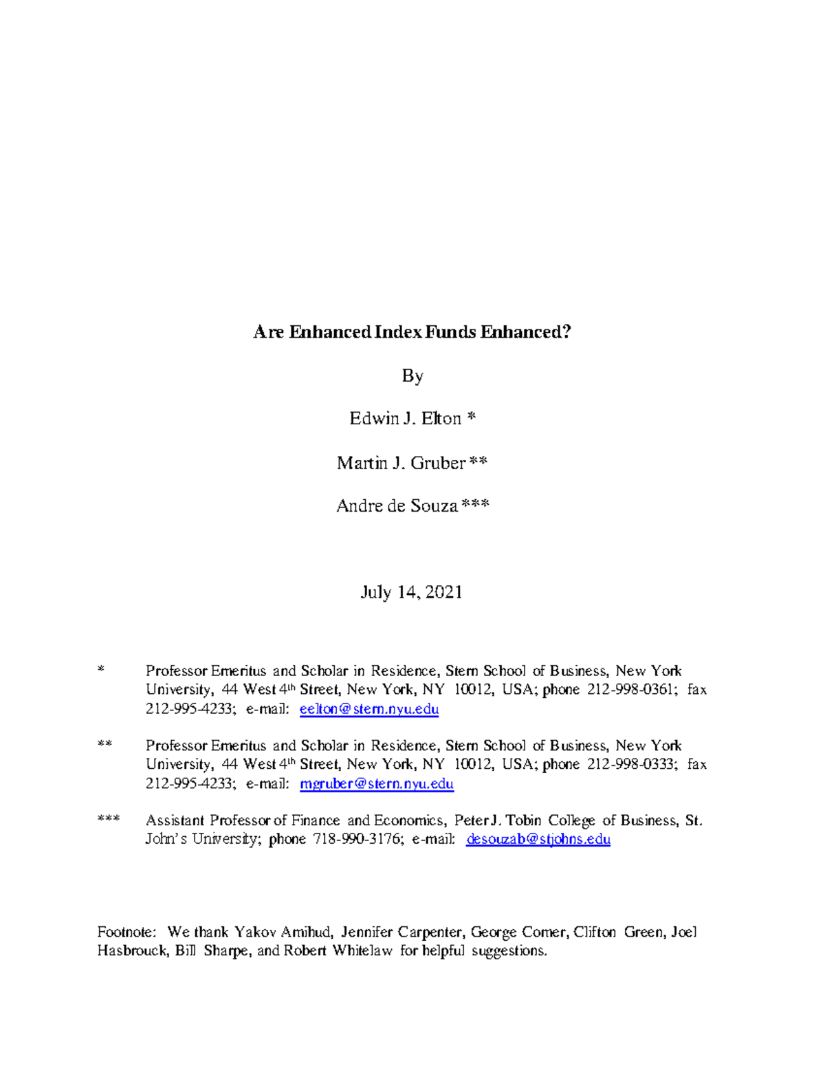 Are Enhanced Index Funds Enhanced - Are Enhanced Index Funds Enhanced ...