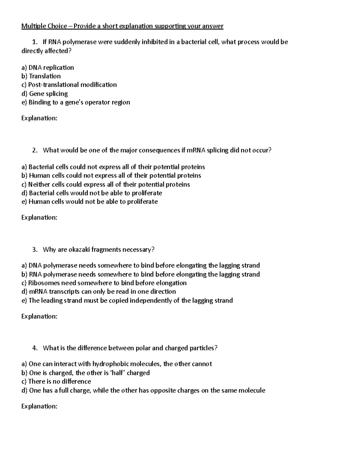 BISC101 2022 Worksheet Tutorial 5 - Multiple Choice – Provide a short ...