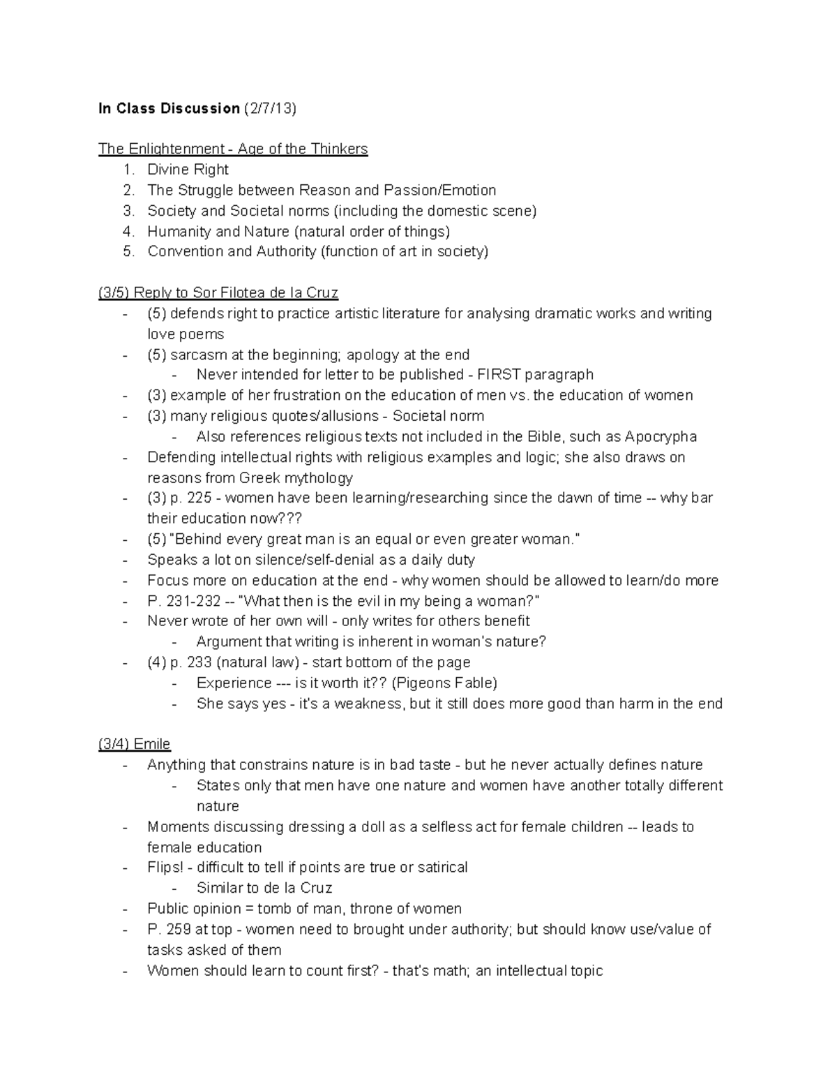 In Class Discussion (2 7 13) - The Enlightenment Texts - In Class ...