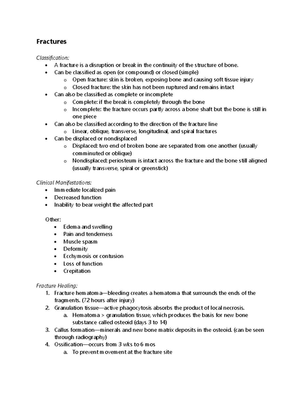 Unit 2 MSK 204 - notes - Fractures Classification: - A fracture is a ...