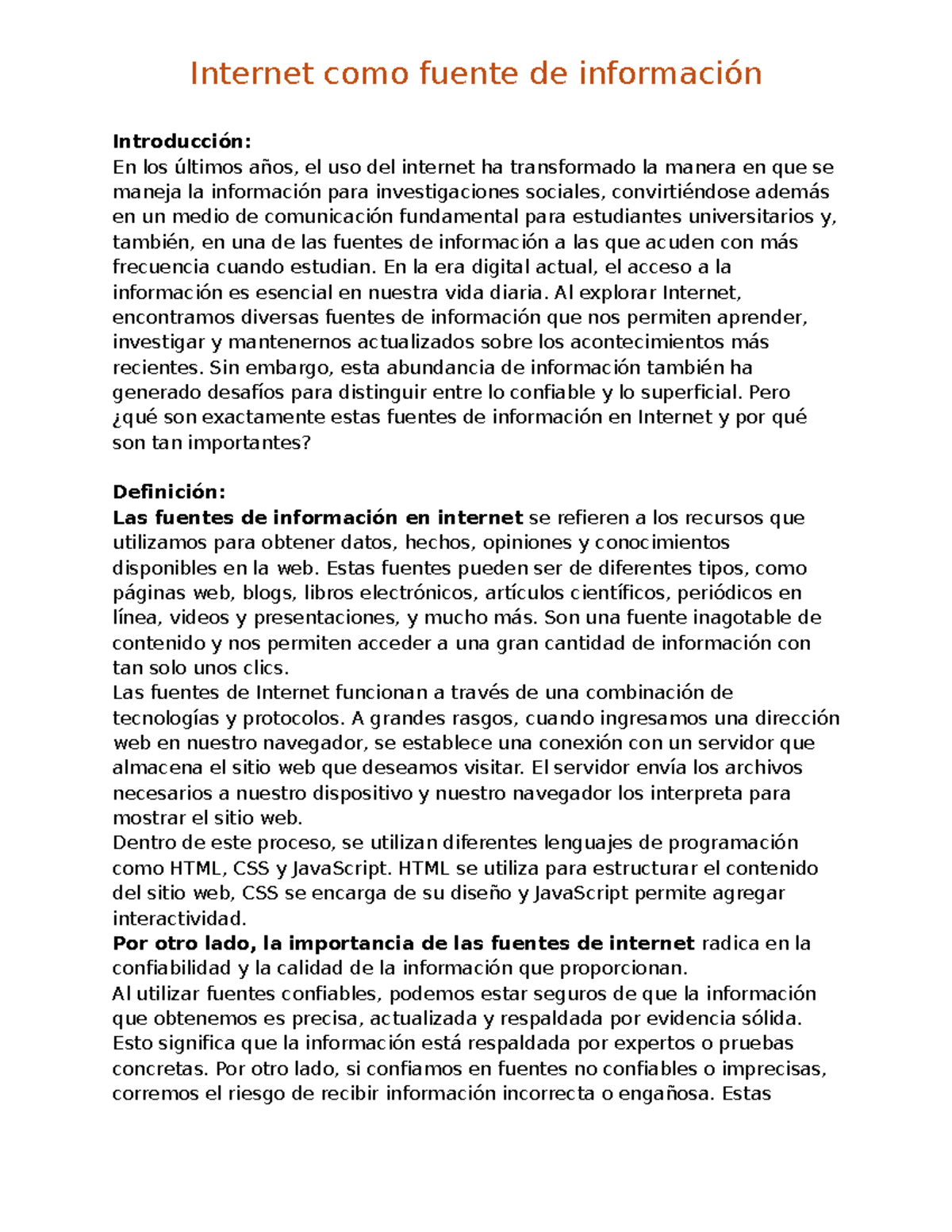 Internet como fuente de informacion - Internet como fuente de ...