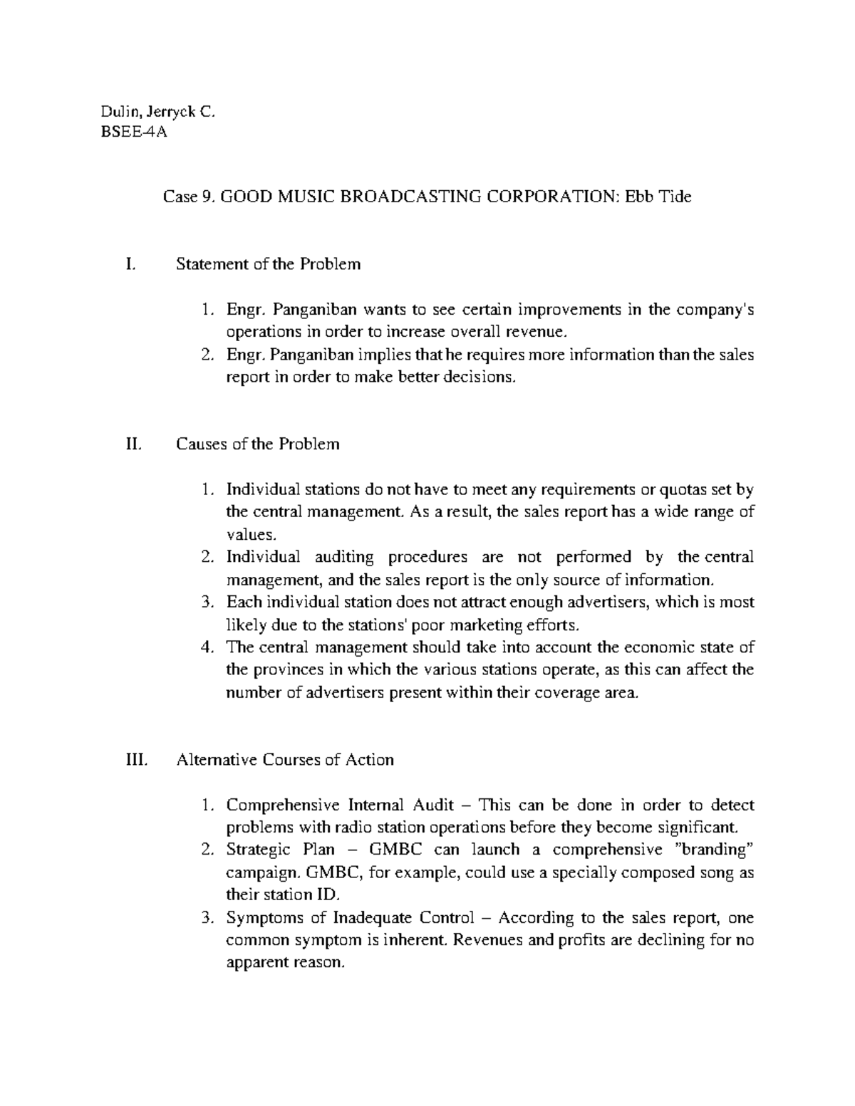 Case 9. GOOD MUSIC BROADCASTING CORPORATION: Ebb Tide - Dulin, Jerryck ...